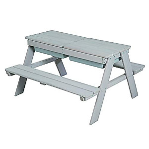 roba: Picnic Play Table Set - Grey - with Play Tubs & Storage Compartment, Weatherproof Solid Wood, Bench Seats & Mud Table, Toddler & Kids, Ages 1+
