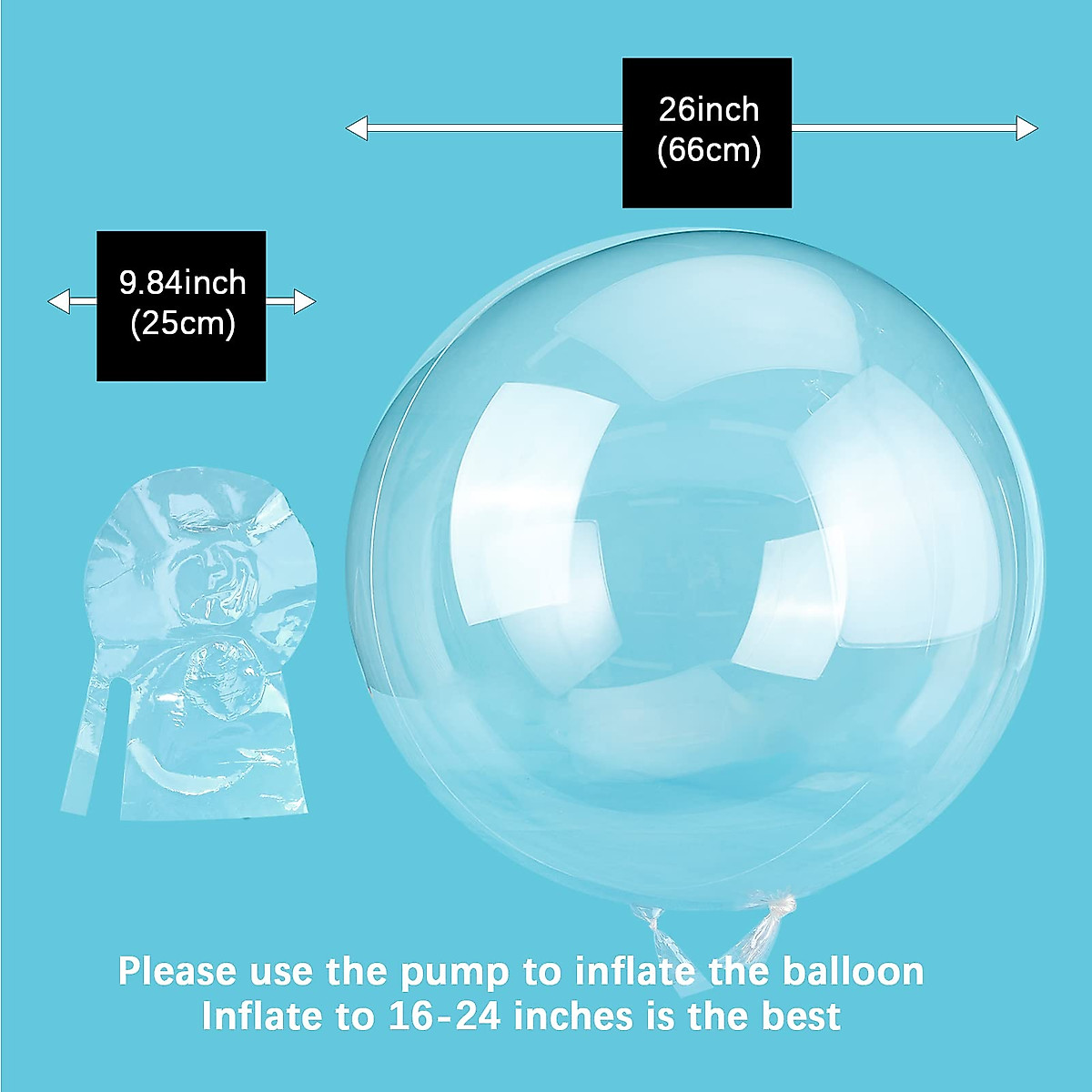 Ayfjovs Large Clear Balloons for Stuffing, 12PCS 26 Inch Fillable Big Bubble Balloons, Pre-Stretched Transparent BoBo Balloons for Valentines Decoration Baby Shower Wedding Birthday Party