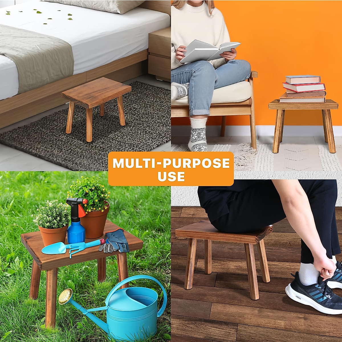 ENKEZI Shower Bench - Shower Foot Rest 12 in, Shower Stool for Shaving Legs, Rustic Scandinavian Stool - Multi-Purpose Wood Plant Stool, Adult Step Stool, (Scandinavian)