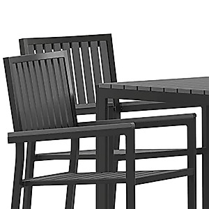 Flash Furniture Harris Commercial Set 4 Metal Chairs Backs and Seats-Square Table with Poly Resin Top, 5 Piece, Black