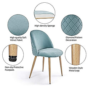 Yaheetech Dining Chairs Modern Kitchen Chairs Velvet Chairs Set of 2 Upholstered Chairs with Backrest Wooden Style Metal Legs for Dining Room Living Room Restaurant Cafe, Aqua