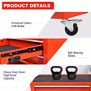 nifoti 4 Drawers Tool Cart on Wheels,Rolling Tool Box Tool Storage， Drawers Rolling Tool Box Organizer Tool Case for Garage, Warehouse, Workshop, Repair Shop (4 Drawers(Red))