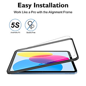 Esanik 2 Pack Like Paper Glass Screen Protector for iPad 10.9 10th Generation (2022, 10.9 Inch) 9H Tempered Glass Film with Alignment Frame, Writing Like on Paper, Anti Glare, Apple Pencil Compatible