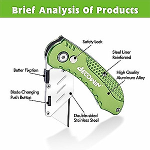 BECOWIN 3-Pack Folding Utility Knife, Stainless Steel Box Cutter with Quick Change Blade and Belt Clip for Cartons, Cardboard and Boxes, Extra 12pcs SK5 Blade