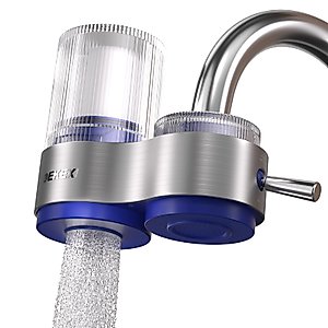 DEKEXI Water Filter for Sink, 400-Gallon Faucet Mount Water Filtration System for Tap Water, NSF Certified Reduces Chlorine & Bad Taste Metal Body with 1 Replacement Filter(Blue)
