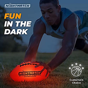 NIGHTMATCH Glow in The Dark Football - Ultra Bright Waterproof LED Light Up Football - Pump & Batteries incl. - Official Size 6 LED Football for Indoor & Outdoor - Ideal Gift for Kids, Youth & Adults