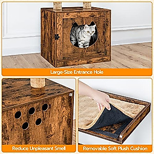HOOBRO Litter Box Enclosure with Cat Tree Tower, Litter Box Furniture Hidden with Cute Entrance, Private Washroom with Sisal Scratching Posts, Cat Head Door and Large Platform, Rustic Brown BF11MW03