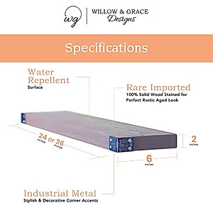 Willow & Grace Designs Modern Rustic Wooden Easily Mounted Floating Wall Shelves for Home Living Rooms and Bedrooms, Rustic Gray, 24 Inch, (Set of 2)