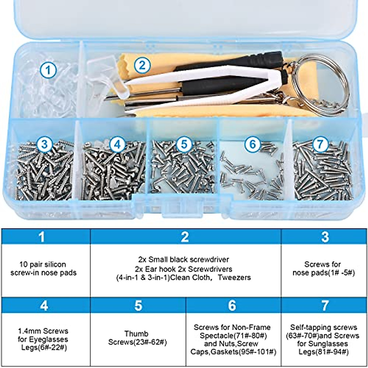 OctinPris Eyeglass Sunglass Repair Kit with Screws Tweezers Screwdriver Tiny Micro Screws Nuts Assortment Stainless Steel Screws Glasses Repair Nose Pads for Spectacles