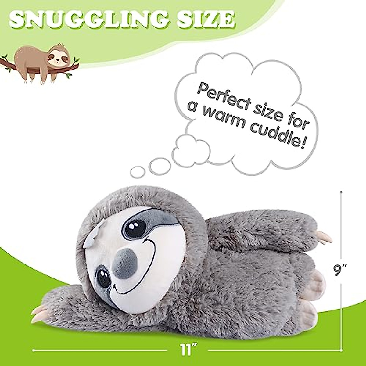 SuzziPad Microwavable Stuffed Animal, Heated Sloth Plush for Anxiety, Bedtime, Cuddle & Companion, Soreness & Stress Relief, Warmer Plueshies, Microwave Heating Pad, Gifts for Women, Gray