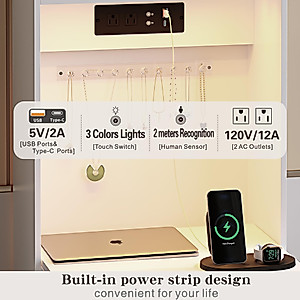 Small Vanity Desk with Mirror and Lights, Makeup Vanity Table with Drawers for Small Space, Compact Mini Corner Vanity Set Dressing Table - Charging Station & Human Motion Sensing for Bedroom (White)