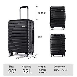CLUCI Carry On Luggage with Spinner Wheels,Lightweight Hardside Suitcase PC Hardshell Luggage with TSA Lock,20" Carry-On(Black)
