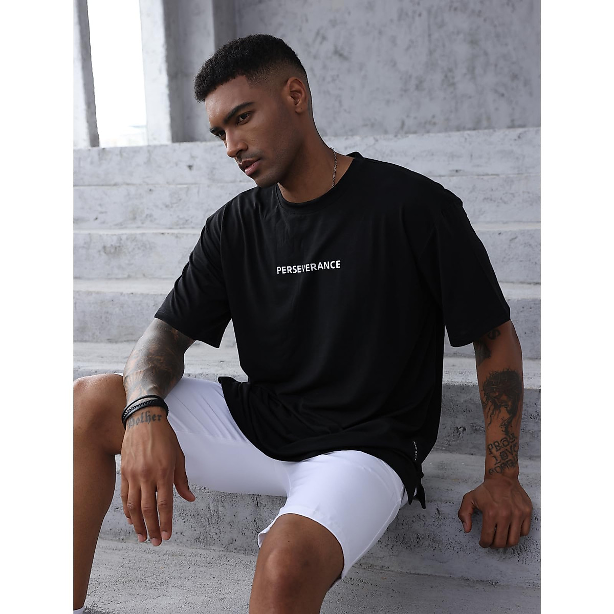 YawYews Men's Fashion Workout T-Shirt Casual Short Sleeve Plain T Shirts Loose Athletic Gym Shirts A Black