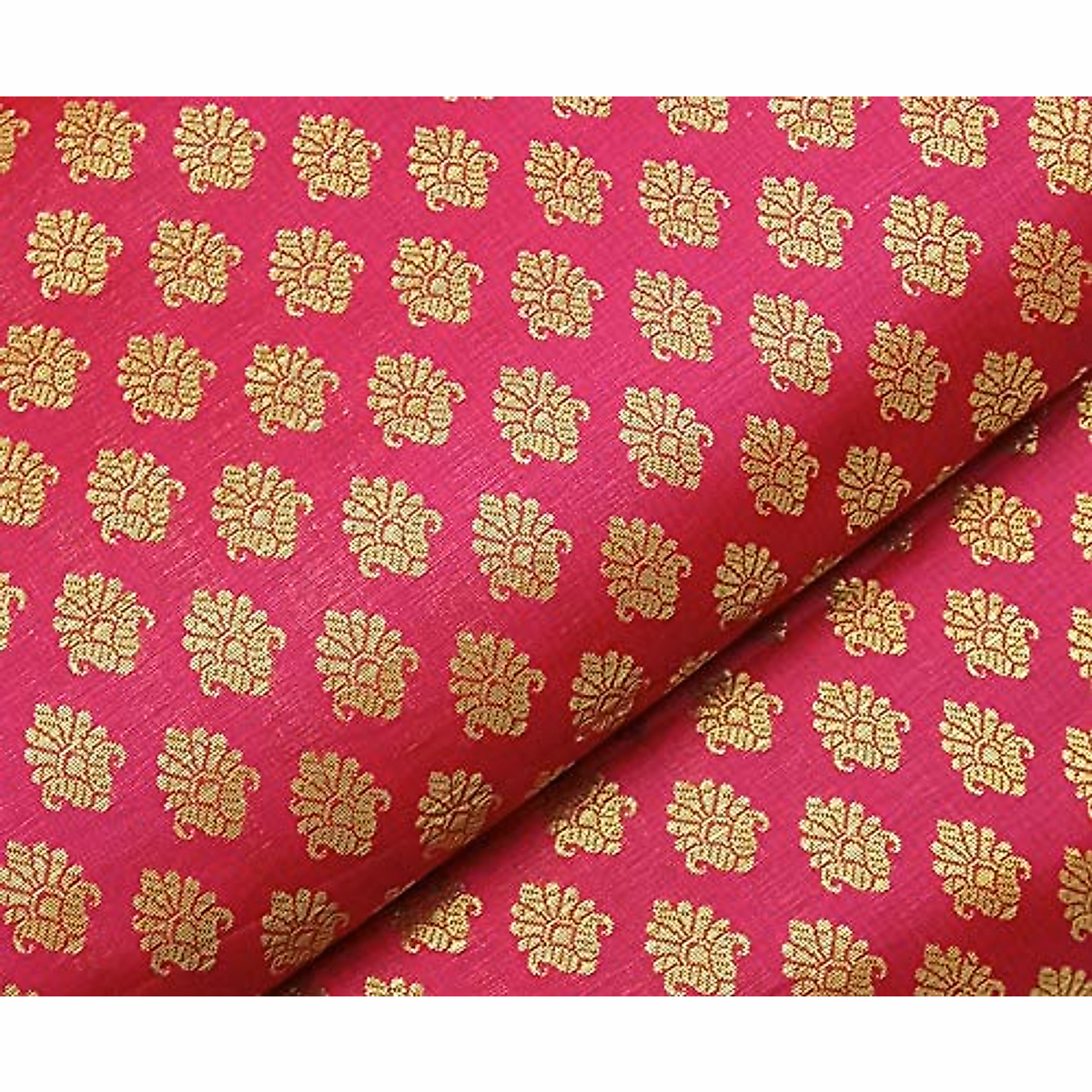 Banarasi Brocade Poly Silk Unstitched Running Fabric/Cloth/Dress Material with Golden Jacquard Work by The Yards (Pink x Golden, 6 Yard)