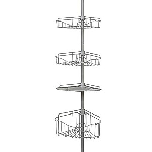 Zenna Home Tension Pole Shower Caddy, 3 Basket Shelves with Soap Tray, Adjustable, 60 to 97 Inch, Satin Nickel