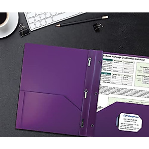Better Office Products Purple Plastic 2 Pocket Folders with Prongs, Heavyweight, Letter Size Poly Folders, 24 Pack, with 3 Metal Prongs Fastener Clips, Purple