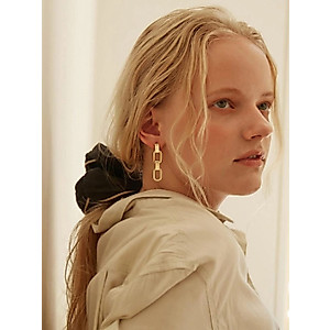 PERNNLA PEARL Paperclip Chain Link Drop Dangle Earrings for Women Dainty 18K Gold Geometric Long Earring Simple Trendy Statement Earrings Women Jewelry