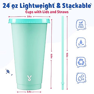Meoky Plastic Cups with Lids and Straws - 6 Pack 24 oz Color Changing Cups with Lids and Straws Bulk, Reusable Cups with Lids and Straws for Adults Kid Women Party, Cute Cold Cups for Iced Coffee