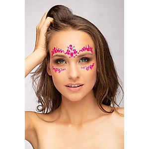 Neon UV Face Jewels by Moon Glow - Festival Face Body Gems, Crystal Make up Eye Glitter Stickers, Temporary Tattoo Jewels (Intense Pink)