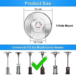 ARLBA Upgraded Outdoor Patio Heater Reflector Shield, Propane Heat Reflector Shield Top for Outdoor Heaters，Outdoor Heater Replacement Dome Part with All Hardware,33" Universal Fit(3-Hole Mount)