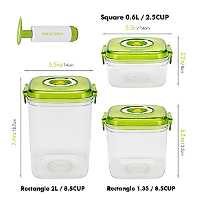 SNUGTOPIA Vacuum Seal Food Storage Containers with Lids - Square, BPA Free, Leak Proof, Dishwasher, Freezer & Microwave Safe 3Pcs