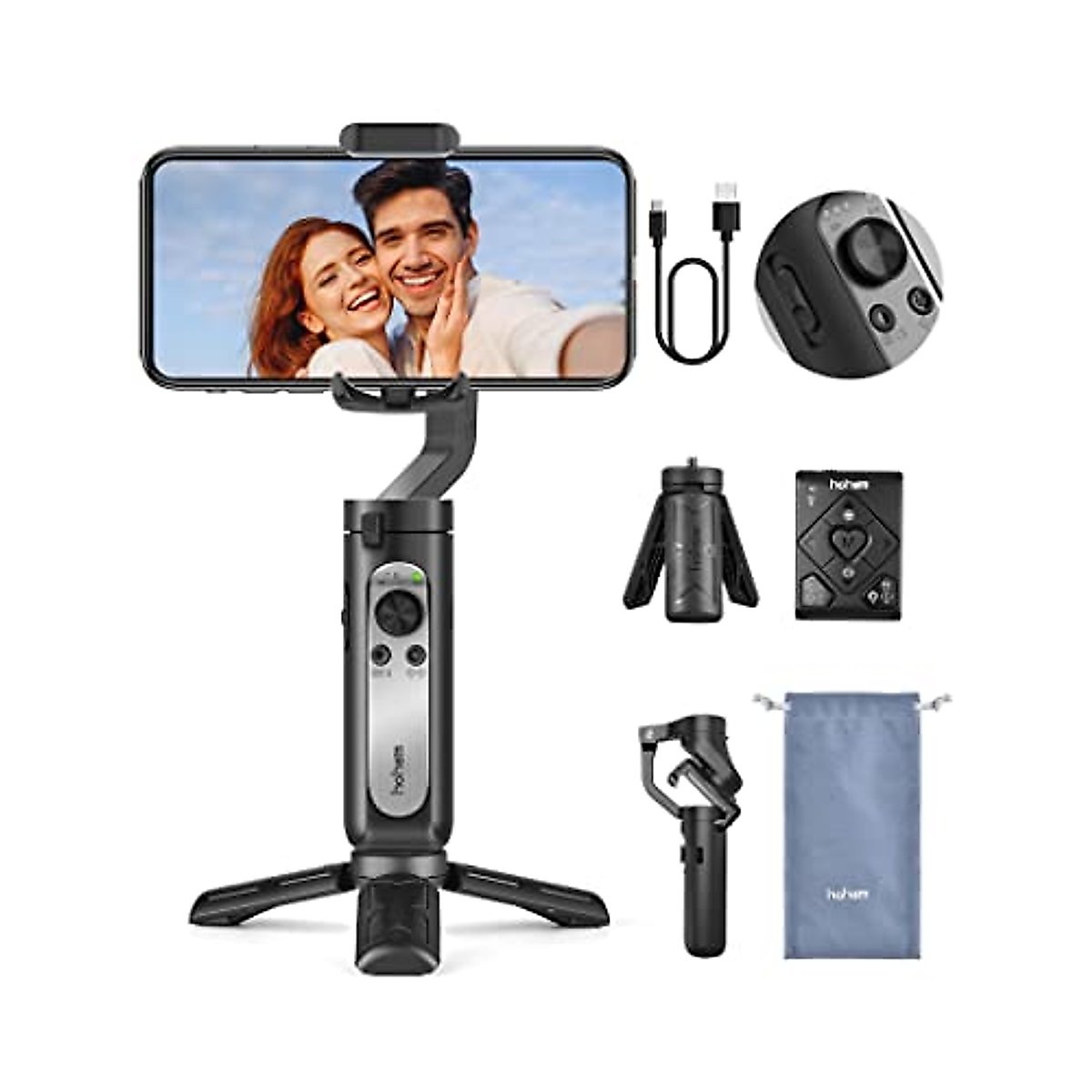 hohem iSteady X2 Gimbal Stabilizer for Smartphone, 3-Axis Phone Gimbal with Remote Control, Foldable and Portable Stabilizer for iPhone & Android, Phone Stabilizer for Video Recording YouTube TikTok