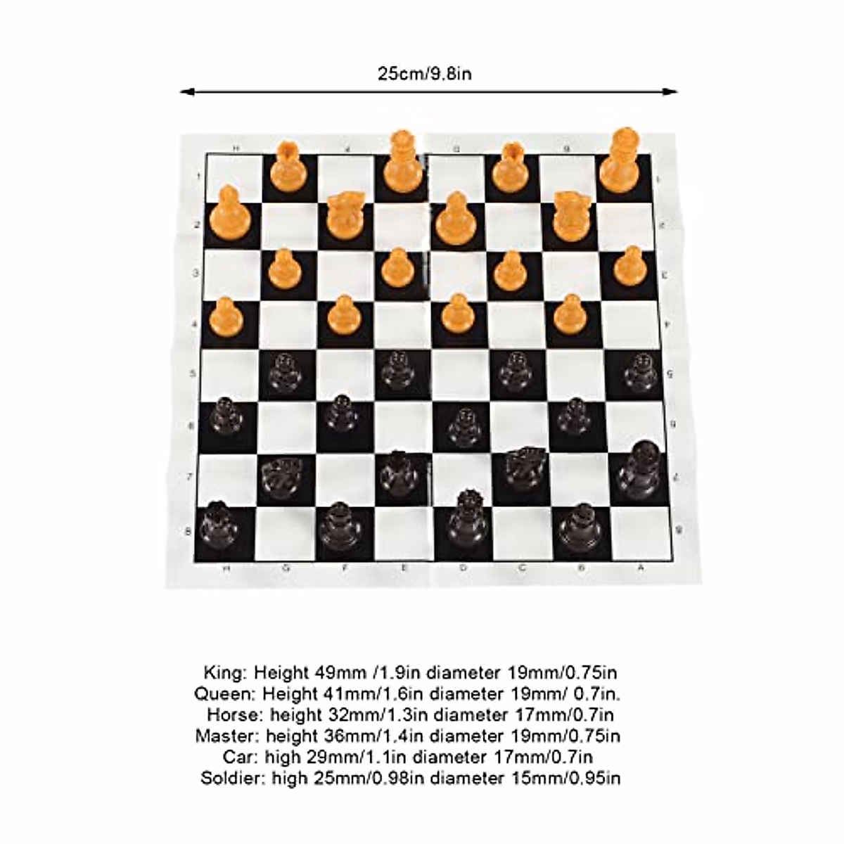 International Plastic Chess Set,Chess Set with 25CM Plastic Film Chessboard and Storage Bag PS International Chess for Adults Kids (Brown)