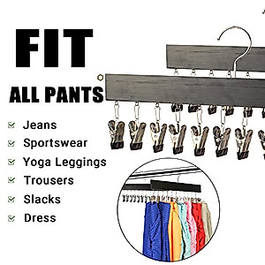PULNCD Legging Organizer for Closet 2pcs Pants Hangers Skirt Hanger with 12 Clip Holds 24 Leggings/Pants/Jeans with 360°Roatable Hook Closet Space Saver Pants Organizer (Black-2pcs)