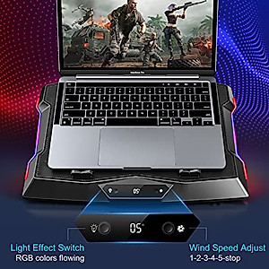 SATNK Gaming Laptop Cooling Pad with 8 Powerful Silent Cooling Fans, RGB Lights Laptop Cooler 12-16 Inch, Laptop Cooling Stand with 5 Adjustable Heights, 3 USB Ports,5ft (1.5m) Extra Long Cable