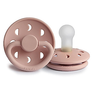 FRIGG Moon Natural Rubber Baby Pacifier | Made in Denmark | BPA-Free (Blush/Cream, 0-6 Months) 2-Pack