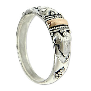 NOVICA Artisan Handmade .925 Sterling Silver Gold Accent Band Ring 18k Indonesia Floral 'Frangipani Aura'