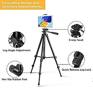 Aureday Phone Tripod, 50” Extendable Adjustable Smartphone & Tablet Tripod Stand with Phone Holder Mount & Remote, Compatible with Tablet/Cell Phone/Camera