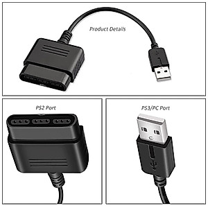 vienon PS2 Controller to USB Adapter Converter, 2 Pack Compatible with PS1/PS2 Controller Gamepad to PS3/PC Controller No Need Driver