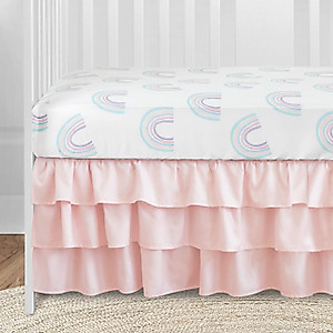 Sweet Jojo Designs Pastel Rainbow Baby Girl Nursery Crib Bedding Set - 4 pieces - Blush Pink, Purple, Teal, Blue and White