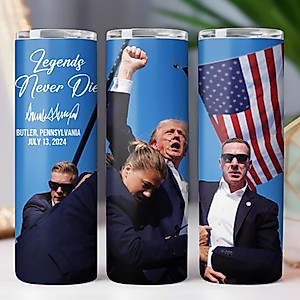Aclinko Legends Never Die, Trump Fight 2024 Tumbler, Trump Pennsylvania Rally, Trump Fight 20oz Skinny Tumbler, Patriotic Birthday Gifts for Women, Republican Tumbler Cups