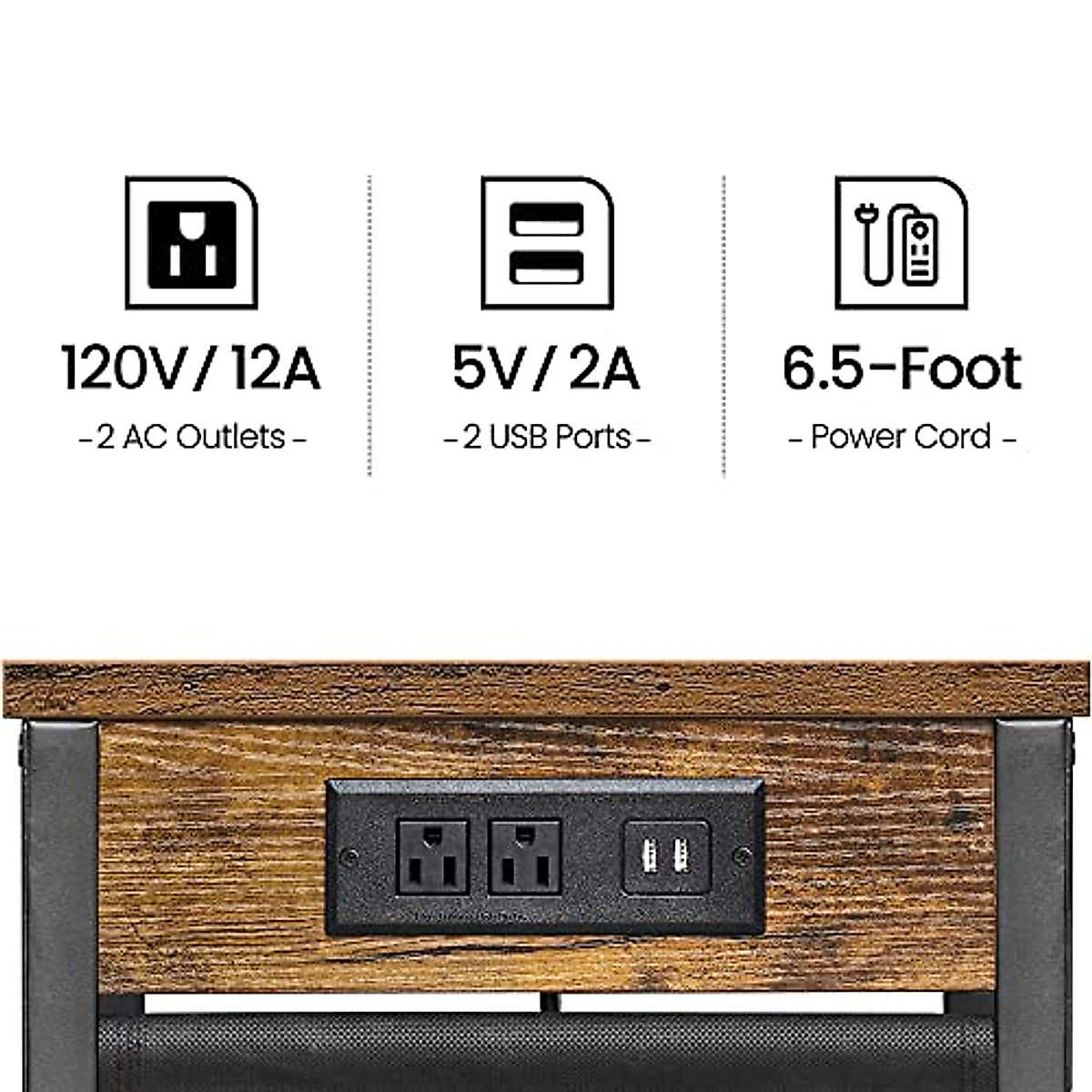 Slim End Table with Charging Station, Side Table with 2 USB Ports and Outlets, C-Shaped Snack Table with Cloth Bag, TV Tray Table, Couch Table TB01BB024