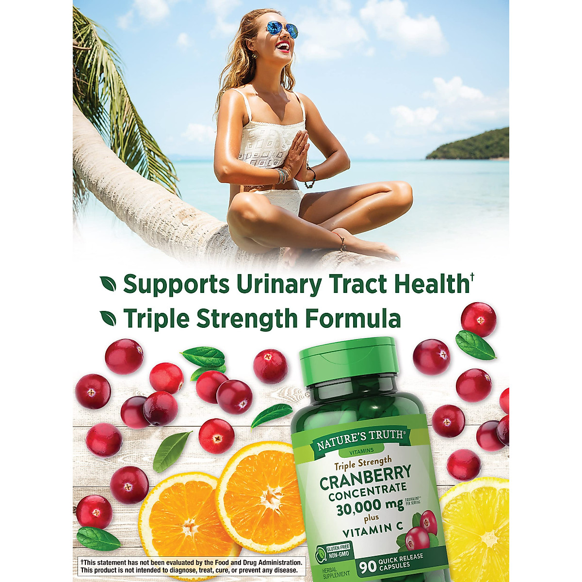 Cranberry Concentrate Capsules 30,000mg | Plus Vitamin C | Non-GMO & Gluten Free Supplement | Triple Strength Support Pills | by Nature's Truth