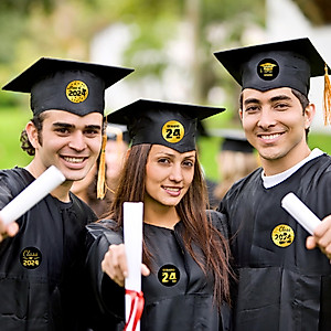 Lucleag 360 PCS 2024 Graduation Stickers, Class of 2024 Grad Stickers for Envelopes, Round 2024 Black and Gold Graduation Stickers for Envelope Seals Candy Greeting Cards Party Supplies