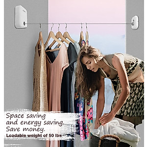 YAMEAER Retractable Clothesline Indoor Outdoor Clothes Line, Heavy Duty Clothes Drying Laundry Line, Retracting Hanging Clothing Drying Rack, with Lock to Prevent Sagging