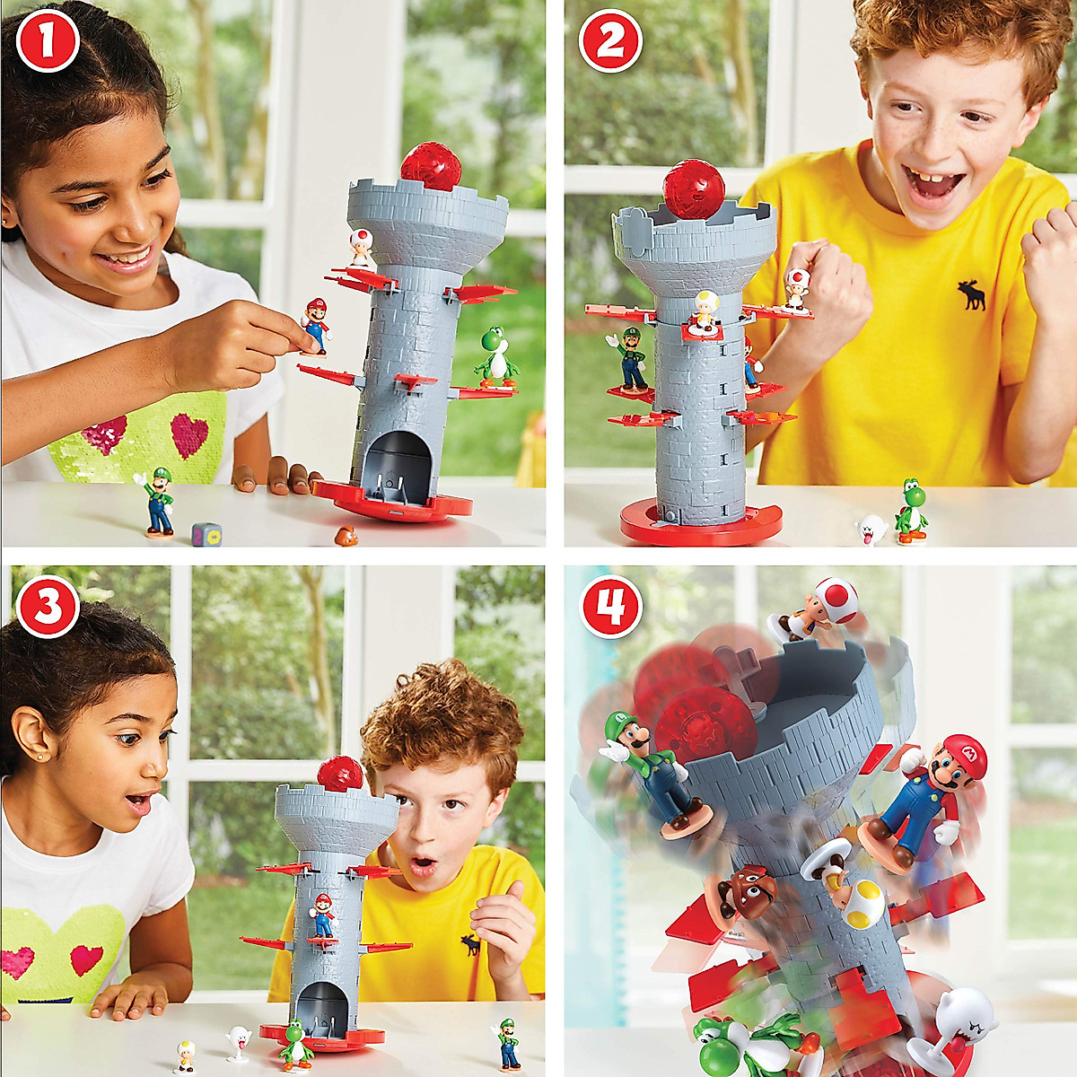 Epoch Games Super Mario Blow Up! Shaky Tower Balancing Game - Tabletop Skill and Action Game with Collectible Super Mario Action Figures (Pack of 1)