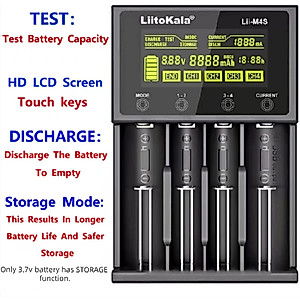LiitoKala Lii-M4S 18650 Battery Charger Smart Universal Charger LCD Display for 26700 18650 26650 21700 AA Touch Button LCD Display Test The Battery Capacity