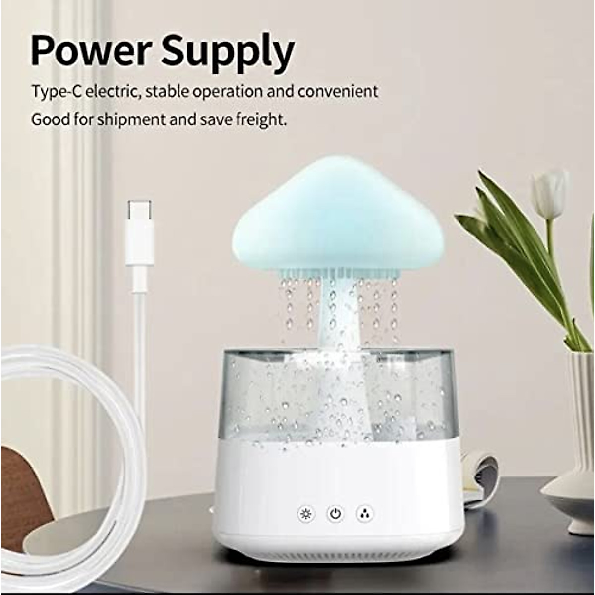 Rain Cloud Humidifier Water Drip with Adjustable LED Lights White Noise Humidification Desk Fountain Bedside Sleeping Relaxing Mood (White)