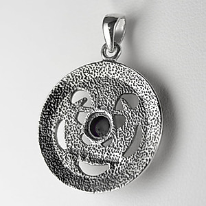 Dryad Design Wiccan Pentacle Pendant - Lunar Goddess Pendant .925 Sterling Silver Rainbow Moonstone Protection Amulet - Pagan Moon Jewelry