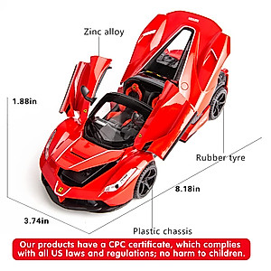 BDTCTK 1/22 Compatible for Ferrari Car Model Pull Back Car with Sound and Light for Kids Boy Girl, Vehicles Diecast Cars Model(Red)