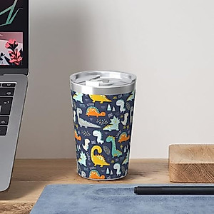 Colorful Cute Dinosaur Animal Lover Gifts - 12OZ Travel Coffee Cup Insulated Coffee Mug With Lid Stainless Steel Tumbler with Double Wall - Thermal Cup for Hot & Cold Drinks