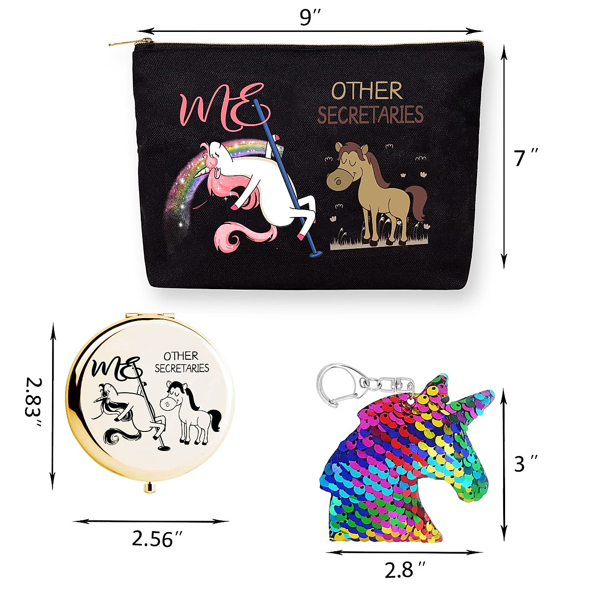 BoomBoomGifts Secretary's Day Gifts,Other Secretary Me Unicorn Makeup Bag Gifts,Other Secretary You Unicorn Gifts,Secretary Make up Bag,Other Secretary me Unicorn Mirror,Secretary Cosmetic Bag