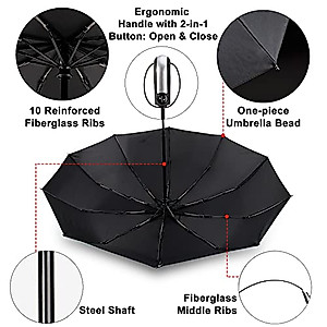 TradMall 3 Pack Travel Umbrella Windproof Portable 46 Inches Large Canopy Auto Open & Close, Black
