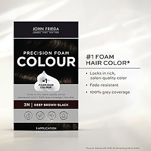 John Frieda Precision Foam Colour, Deep Brown Black 3N, Full-coverage Hair Color Kit, Anti-Fade Gray Coverage, Deep Color Saturation Hair Dye, 1 Application