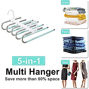 Pants Hangers 2Pack, 5 Layers Hangers Space Saving- 2 Uses Multifuctional Pants Rack Hanger Anti-Slip Clothes Hanger for Pants Jeans Trousers Skirts Scarf - Closet Storage Organizer