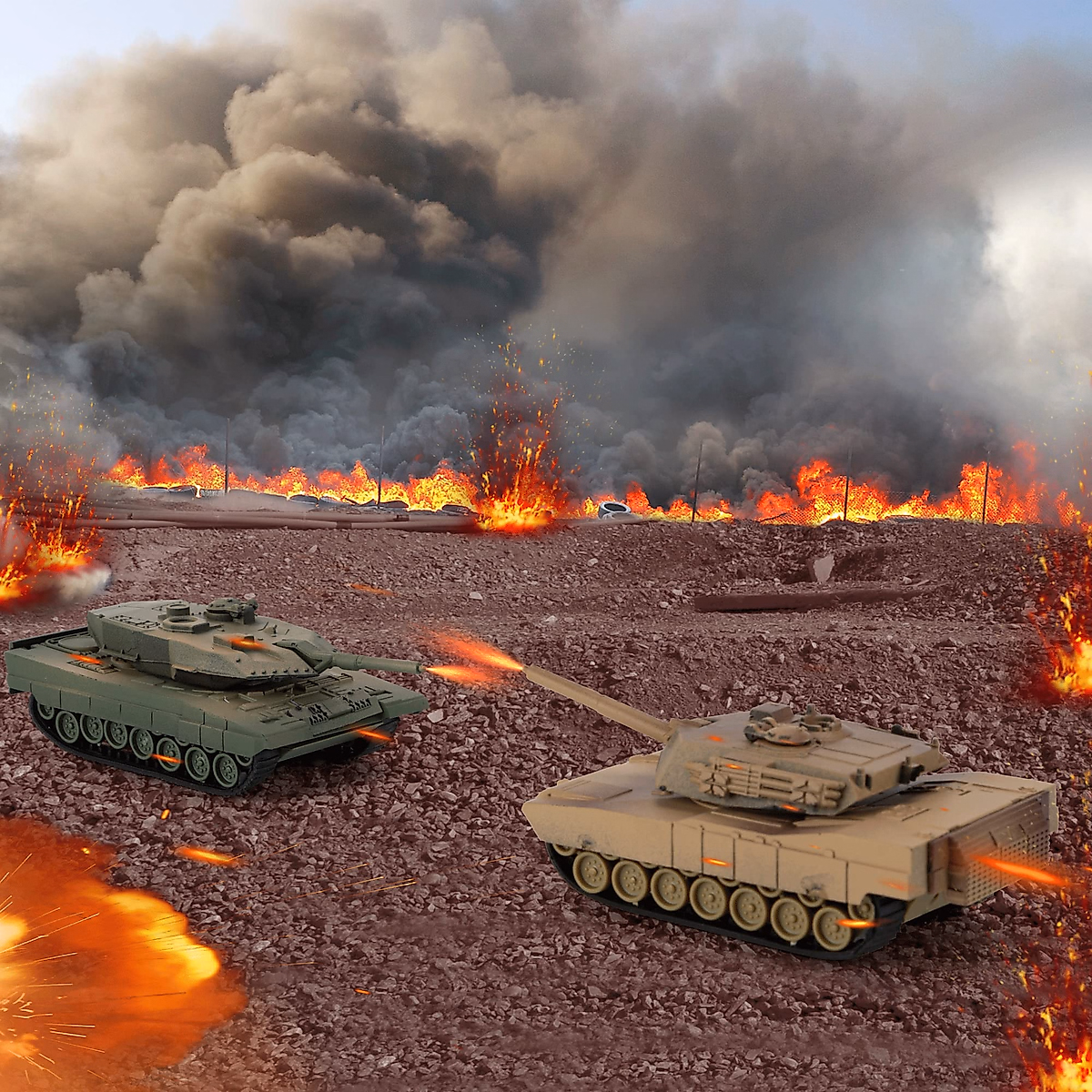 Gresdent WW2 Army Tank and Army Men Toys Playset,2 US M1A2 Tank Models and 10 Toy Soldiers for Kids Boys